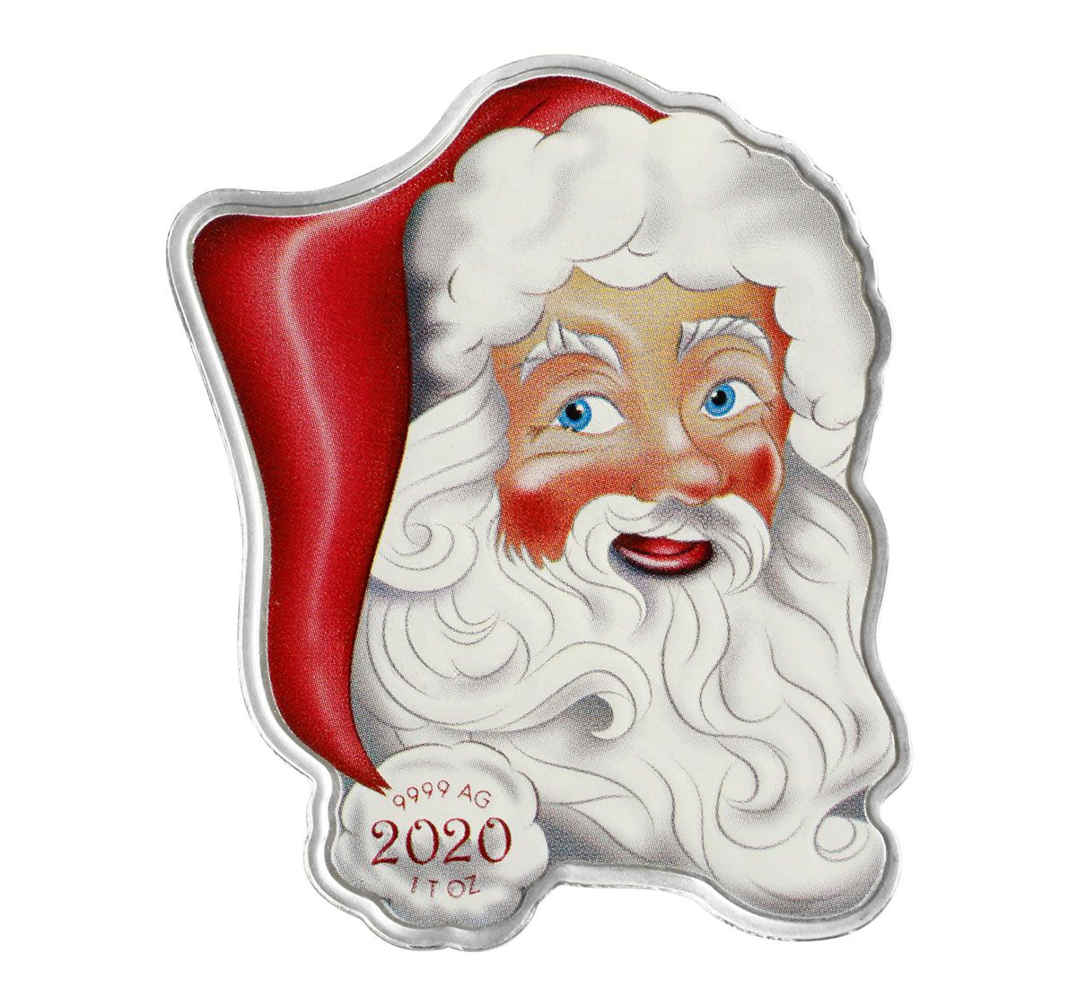 2020 Santa Claus Shaped 1 oz Silver Colorized Solomon Islands $2