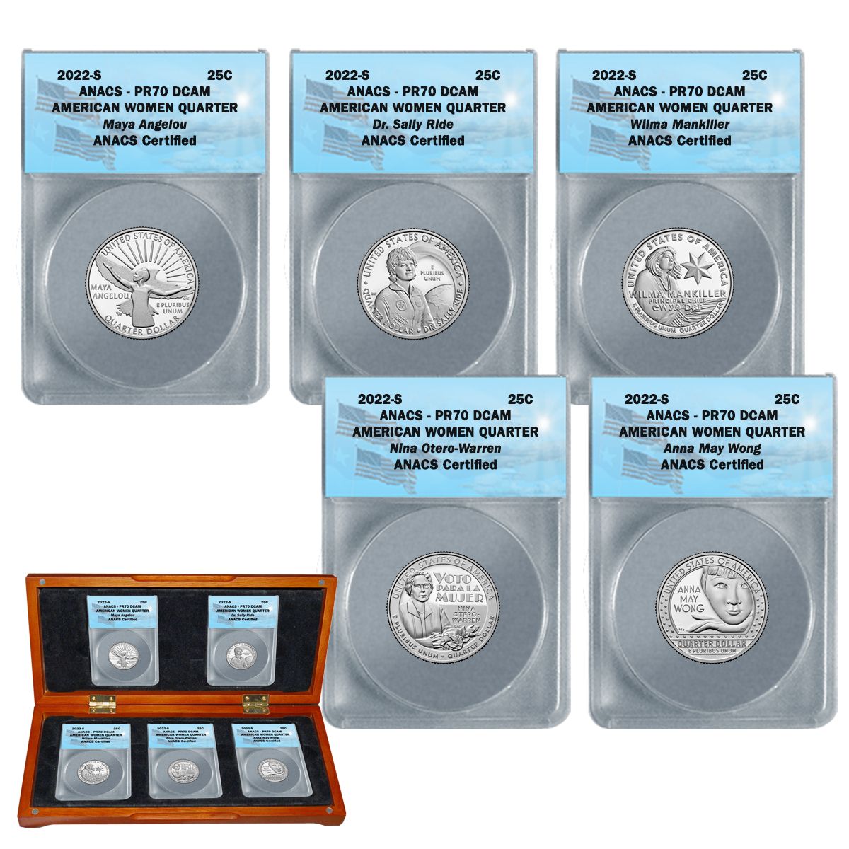 2022-S American Women 5 Quarter Proof Set ANACS PR70