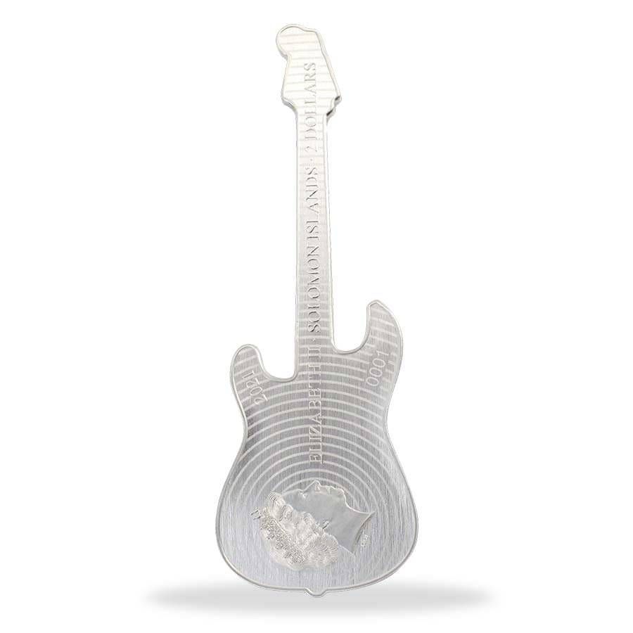 2021 1 Oz Silver Fender 75th Anniversary Stratocaster Guitar Shaped Coin
