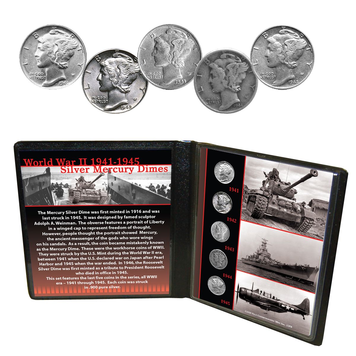 WWII Silver Mercury Dimes 1941-1945