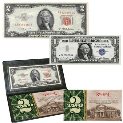 $1 BLUE SILVER CERTIFICATE and RED SEAL $2 BILL