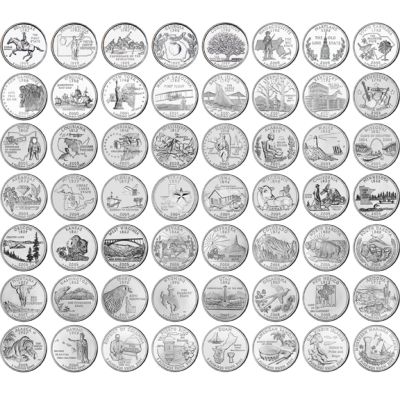 1999 - 2009 Complete Uncirculated State Quarter in Map - 56 coins